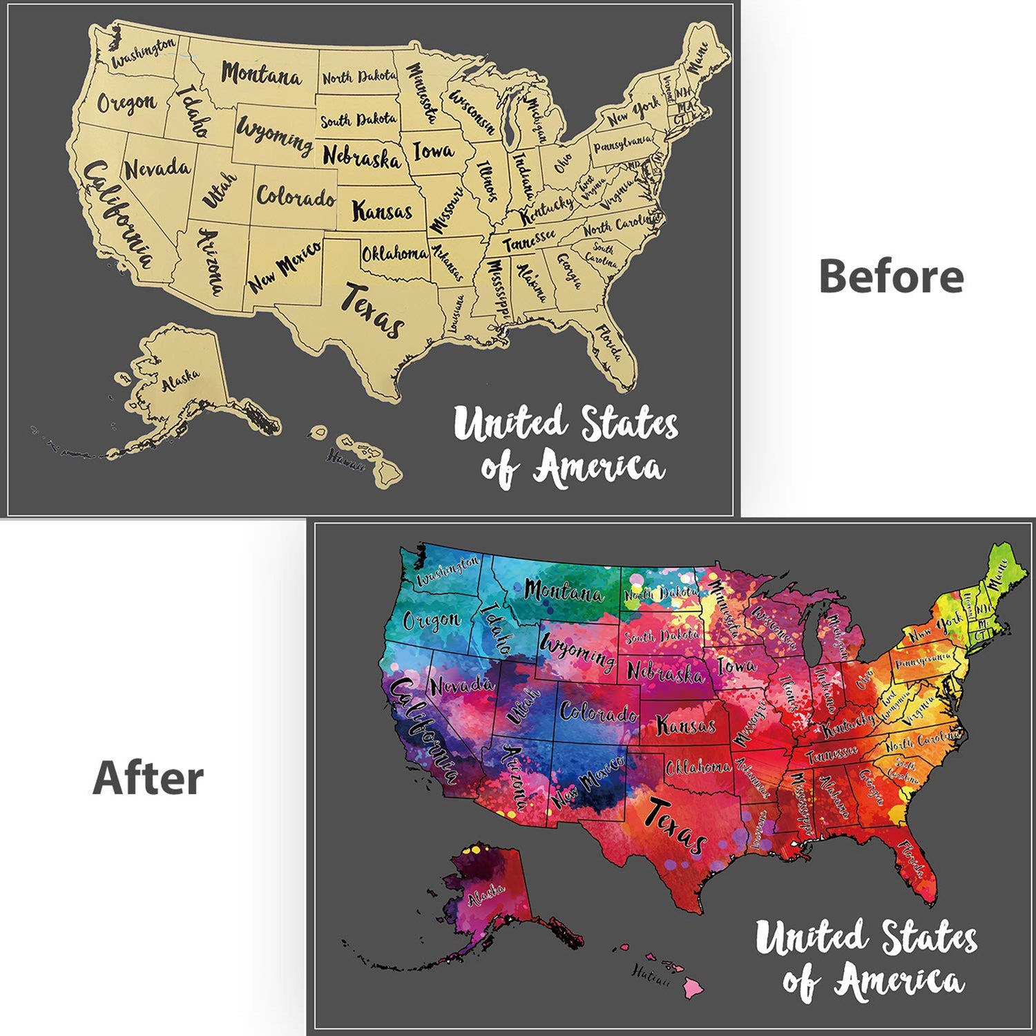 JARLINK Scratch Off USA Map Poster, 12x17 inches United States Map wit