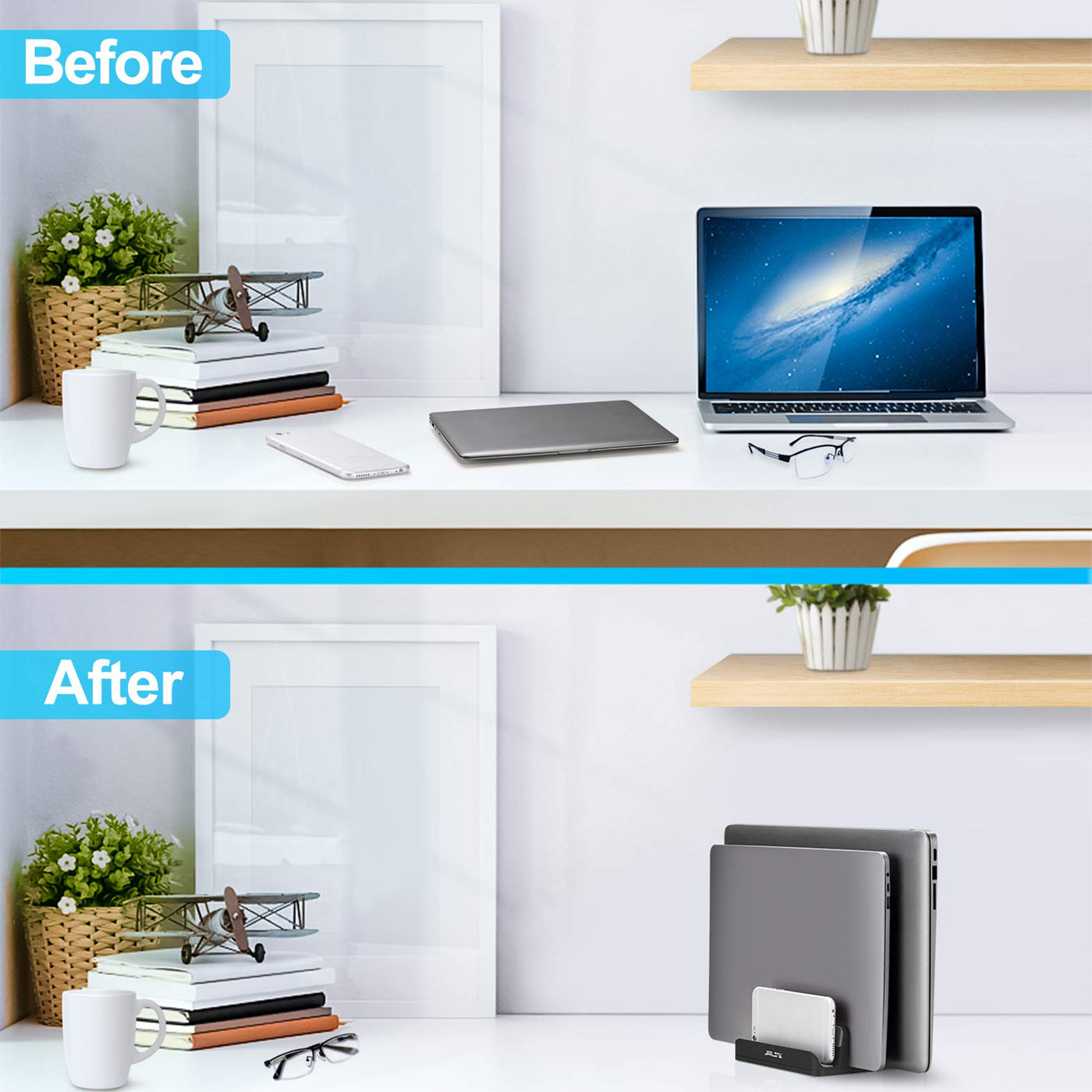 JARLINK 4-in-1 Adjustable Vertical Laptop Stand Holder, Aluminum Dual