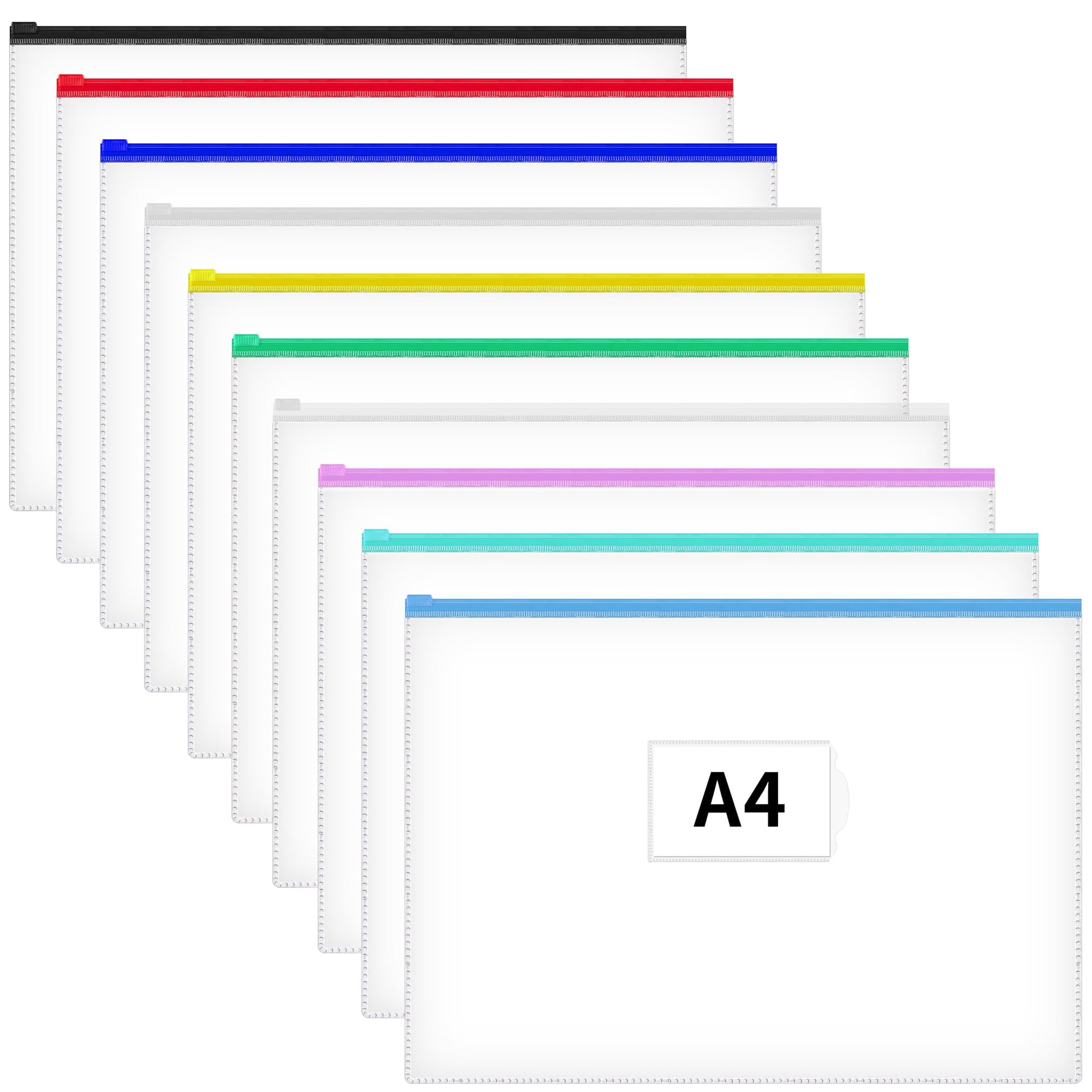 JARLINK 10pcs Poly Zip Envelopes, 10 Colors, A4 Letter Size Plastic Fi