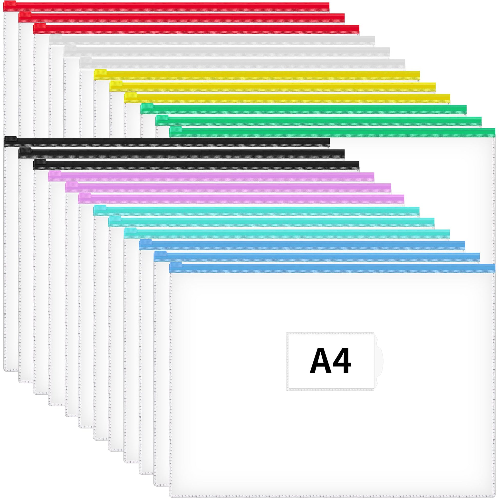 JARLINK 24pcs Poly Zip Envelopes, 8 Colors, A4 Letter Size Plastic Fil